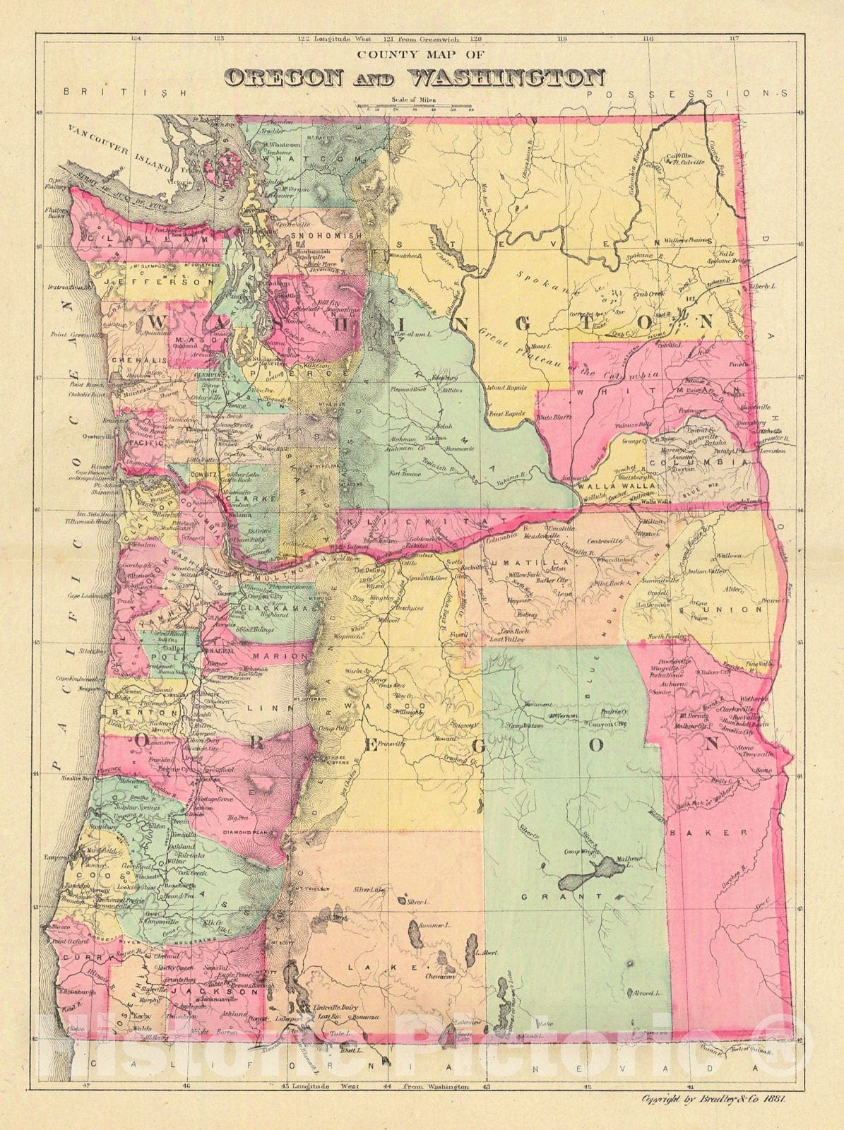 Historic Map : 1881 County Map of Oregon and Washington : Vintage Wall ...