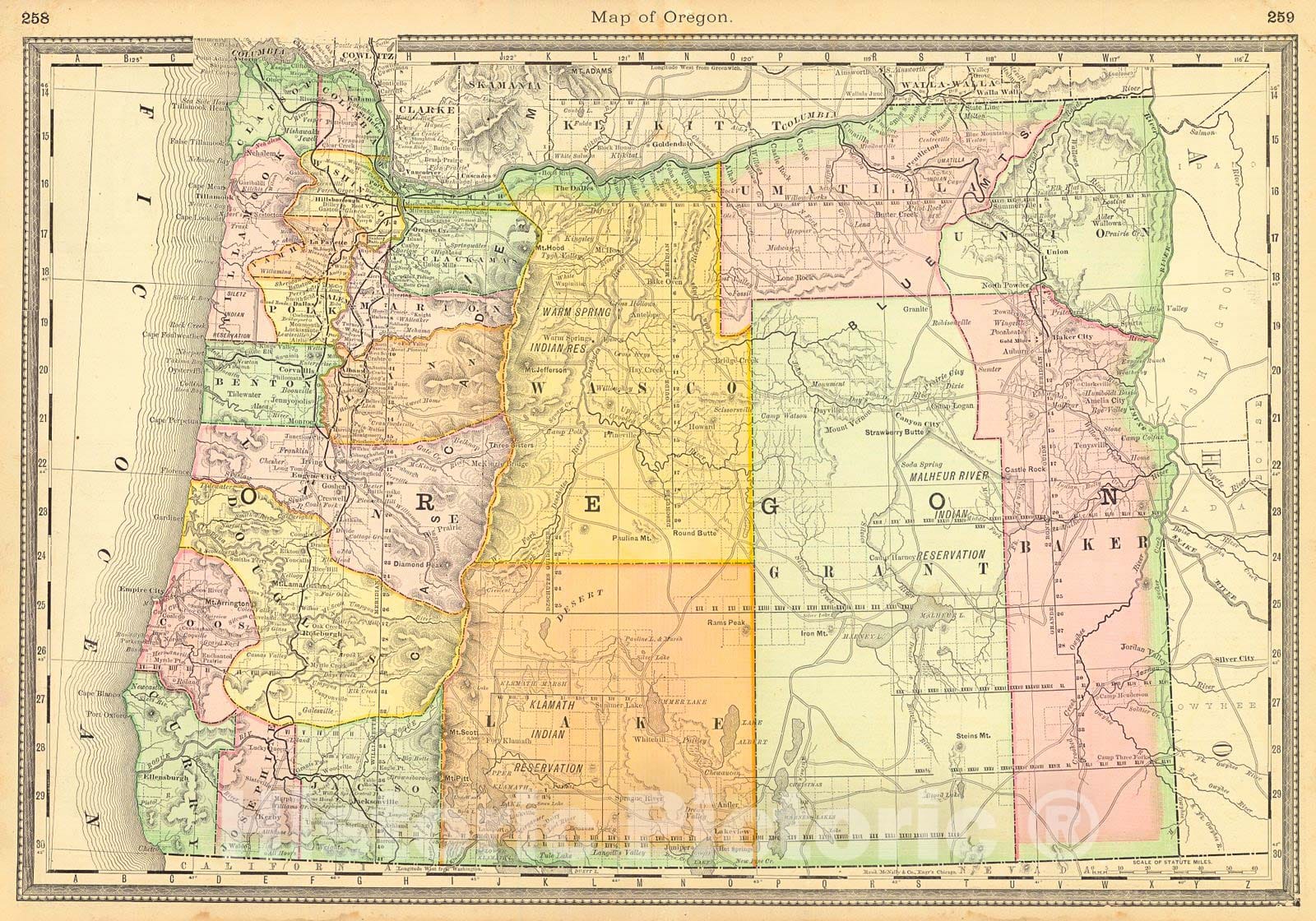 Historic Map : 1884 Map of Oregon : Vintage Wall Art – Historic Pictoric