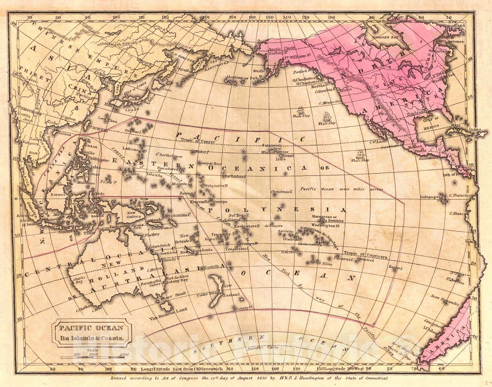 Historic Map : 1836 Pacific Ocean Its Islands & Coasts : Vintage Wall ...
