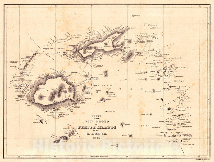 Historic Map : 1840 Chart of the Viti Group or Feejee Islands : Vintag ...