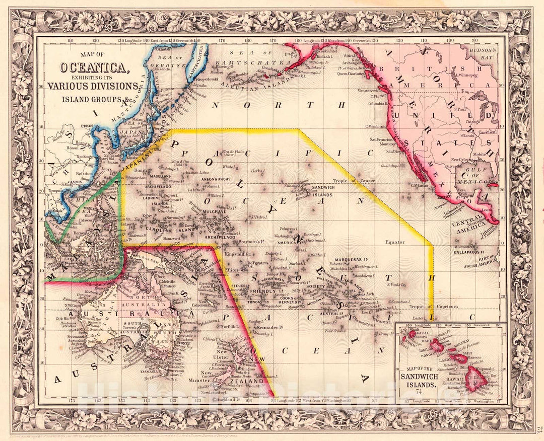 Historic Map : 1860 Map of Oceania, Exhibiting Its Various Divisions ...