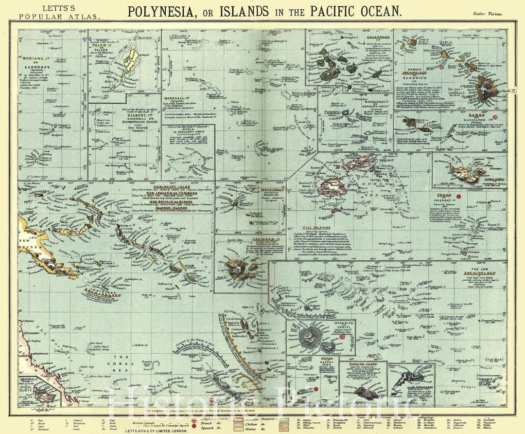 Historic Map : 1884 Polynesia, or Islands in the Pacific Ocean : Vinta ...
