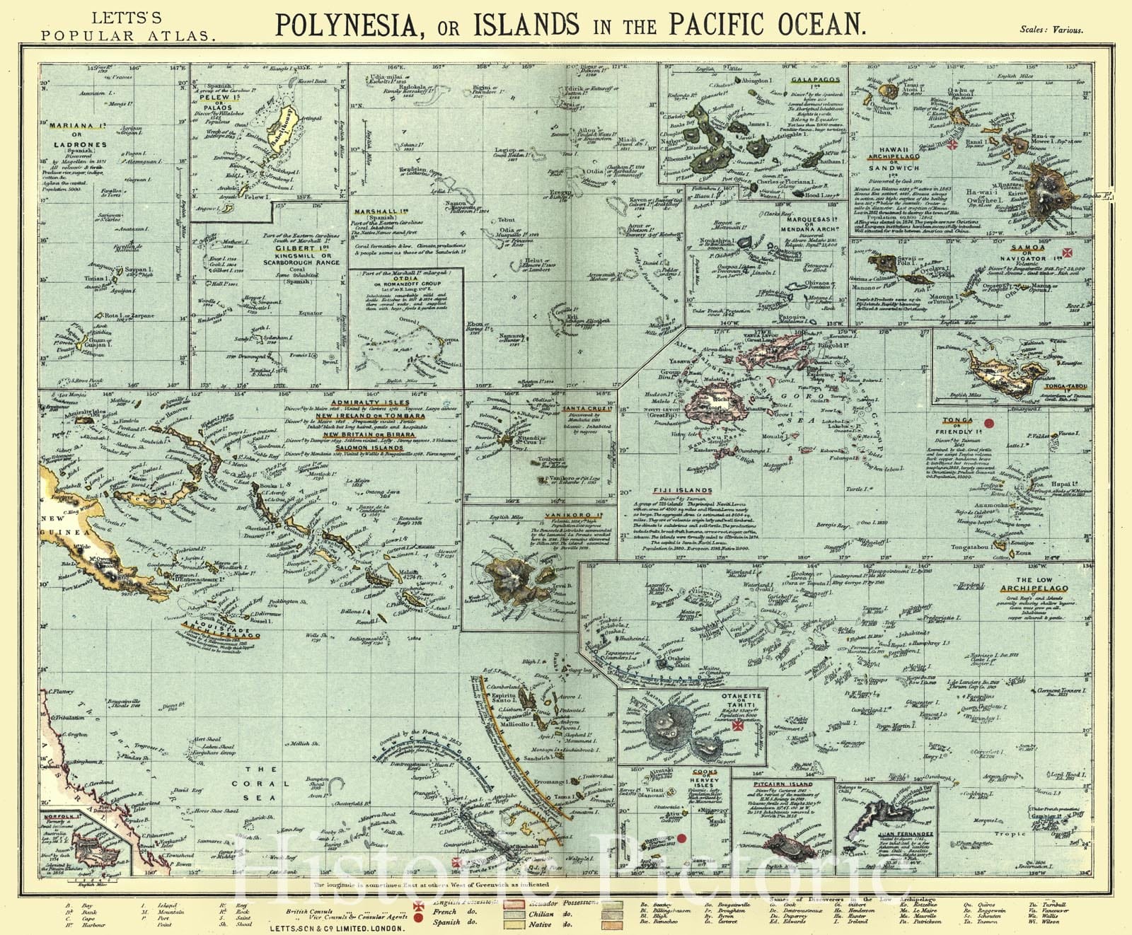 Historic Map : 1884 Polynesia, or Islands in the Pacific Ocean : Vinta ...