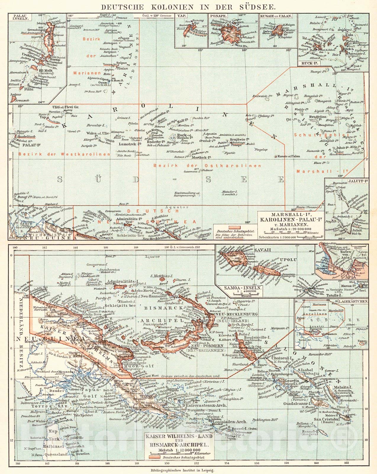 Historic Map : 1894 Deutsche Kolonien in der Südsee : Vintage Wal ...