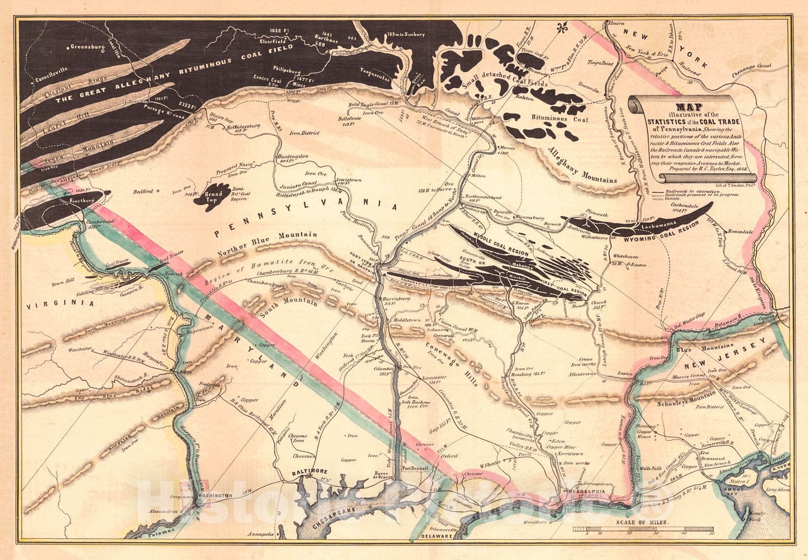 Historic Map : 1848 Map Illustrative of the Statistics of the Coal Tra ...