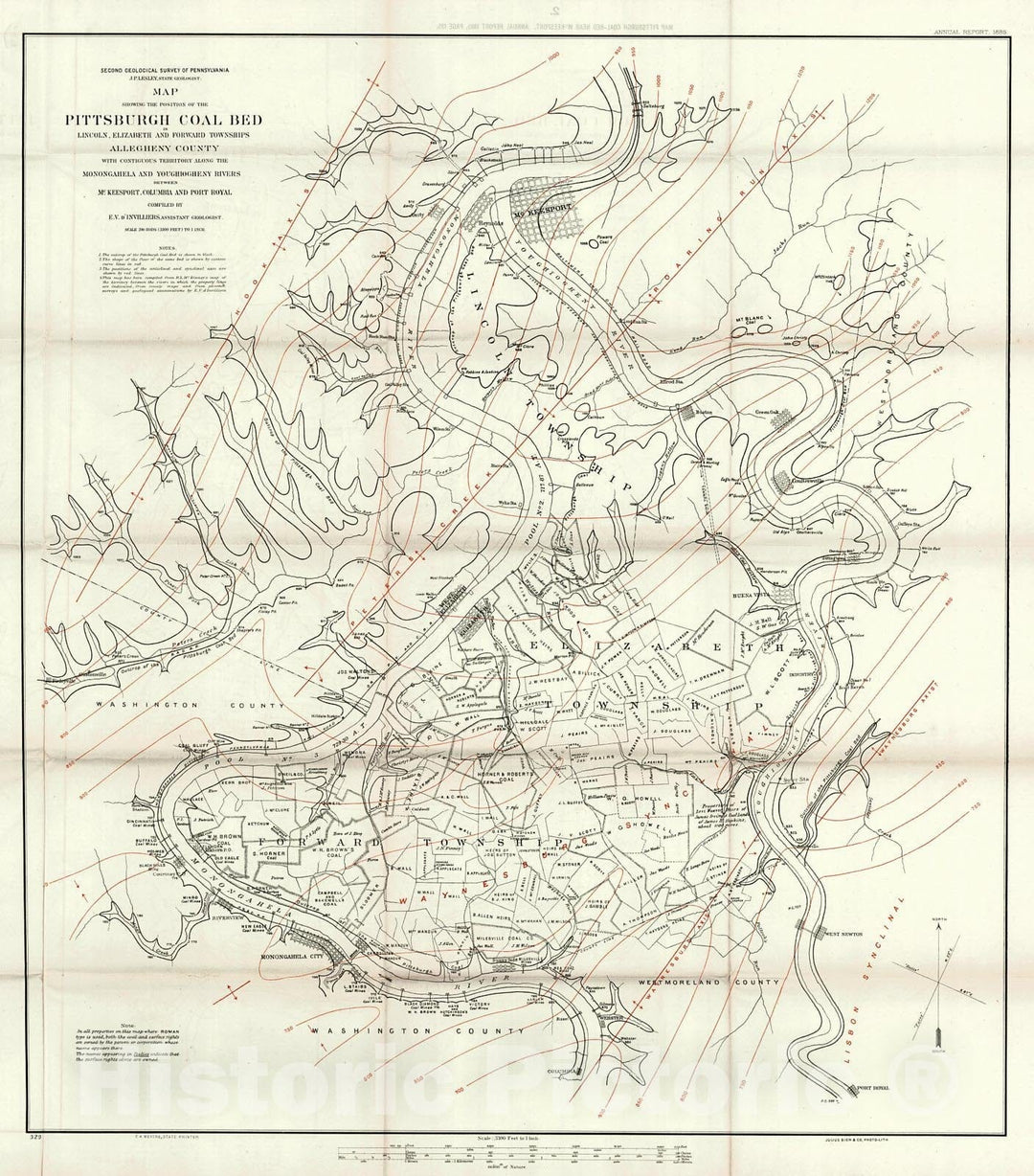 Historic Map : 1885 Map showing the position of the Pittsburgh Coal Be ...