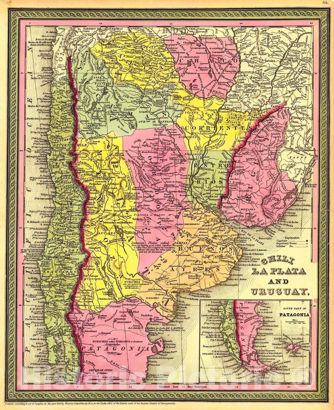 Historic Map : 1850 Chilli, La Plata, and Uruguay : Vintage Wall Art ...