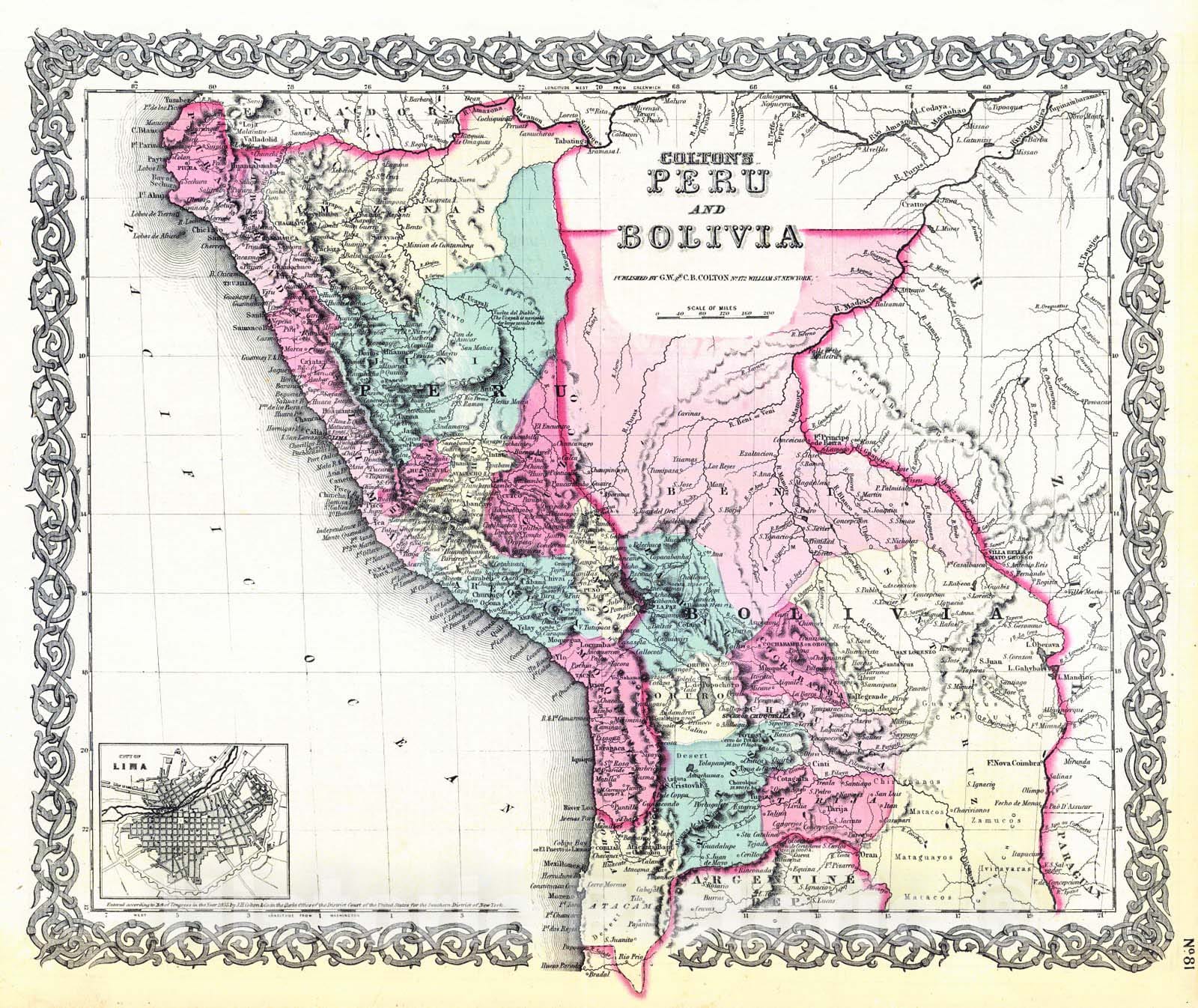 Historic Map : 1855 Colton's Peru and Bolivia : Vintage Wall Art ...