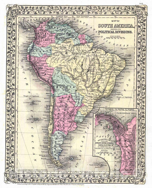 Historic Map : 1881 Map of South America Showing Its Political Divisio ...