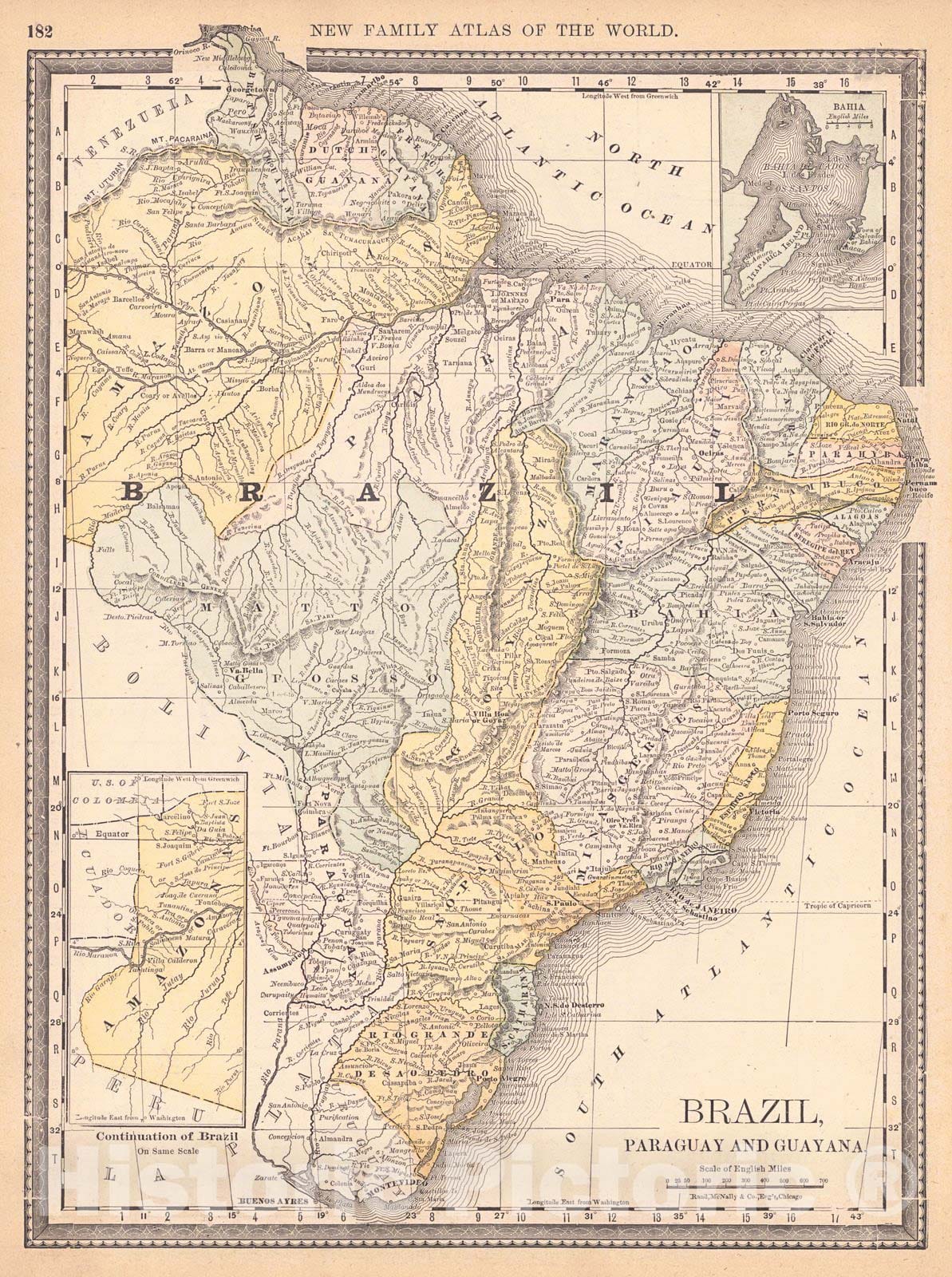 Historic Map : 1890 Brazil, Paraguay and Guayana : Vintage Wall Art ...