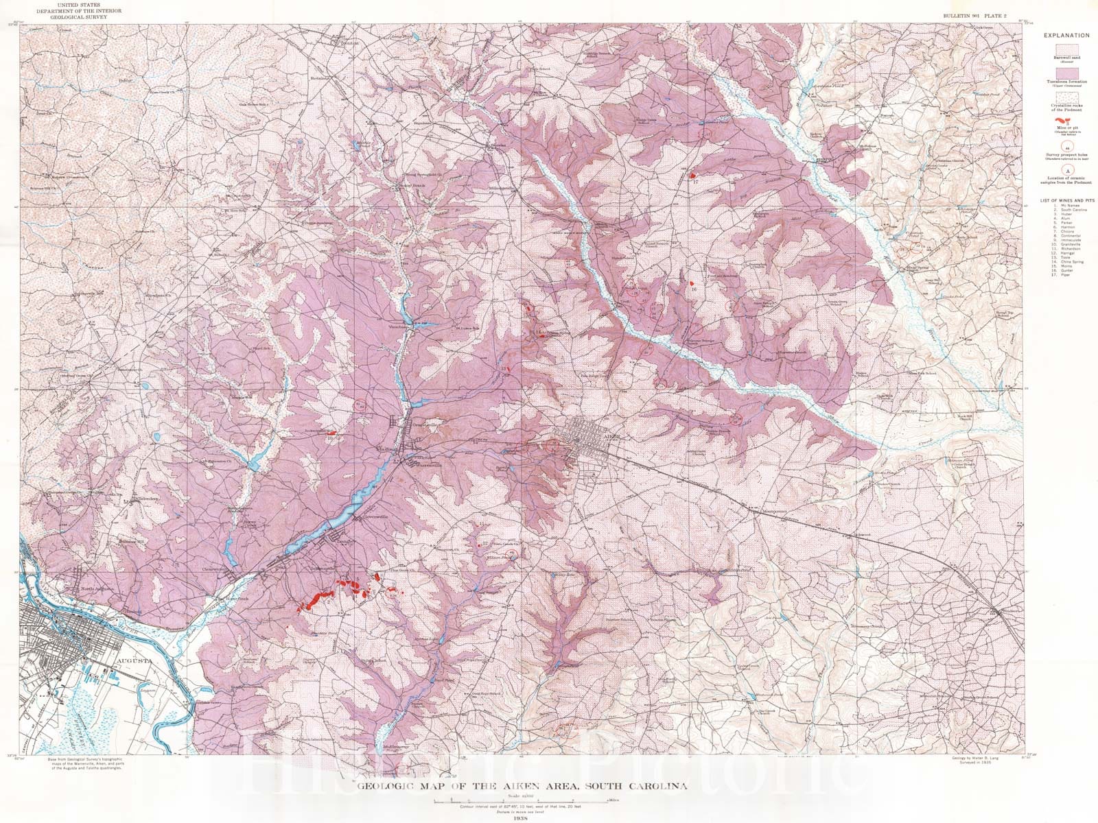 Historic Map : 1938 Geologic map of the Aiken area, South Carolina : V ...