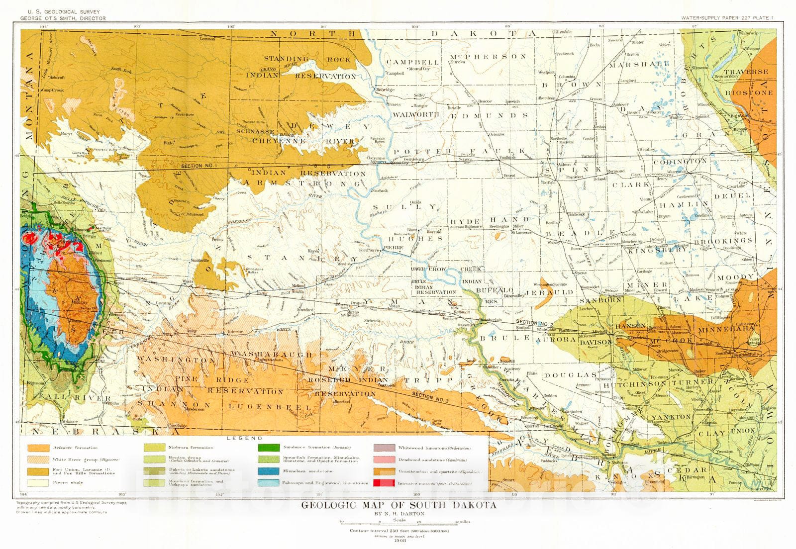 Historic Map : 1908 Geological Map of South Dakota : Vintage Wall Art ...