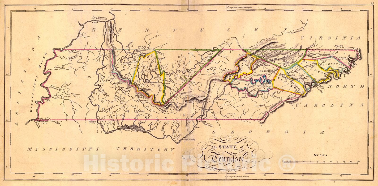 Historic Map : 1818 The State of Tennessee : Vintage Wall Art ...