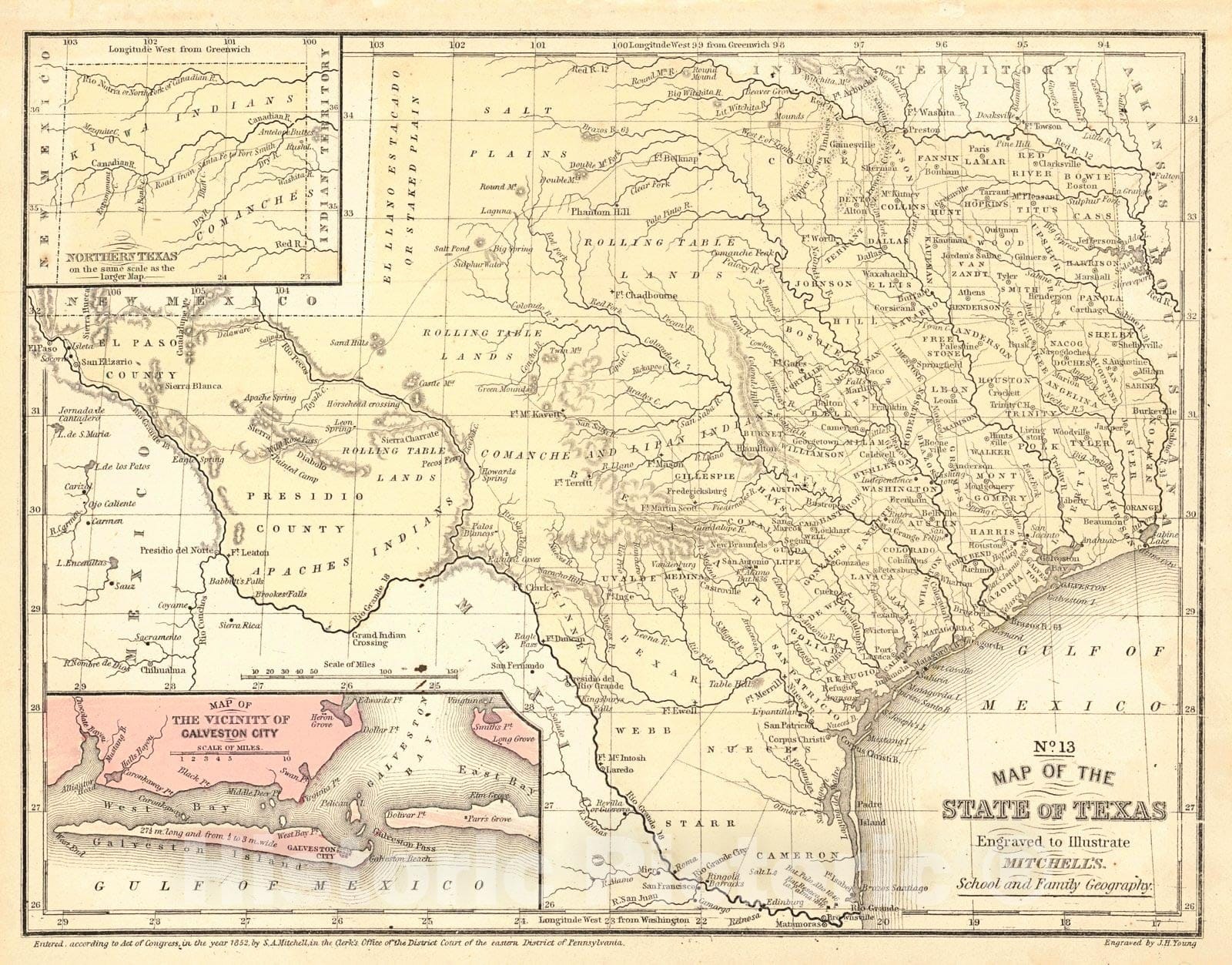 Historic Map : 1852 Map of the State of Texas, Inset: Map of the vicin ...