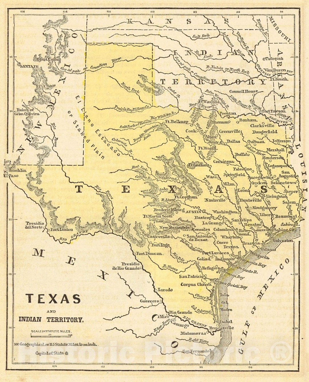 Historic Map : 1862 Texas and Indian Territory : Vintage Wall Art ...