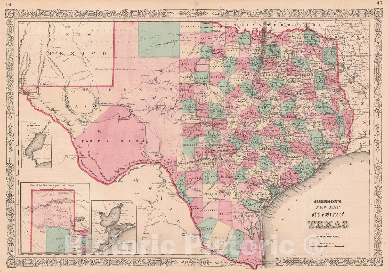 Historic Map : 1866 Johnson's New Map of the State of Texas : Vintage ...