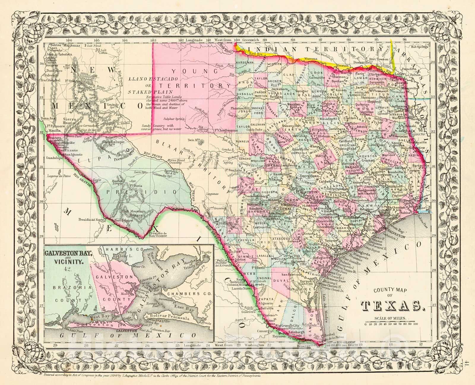Historic Map : 1870 County Map of Texas : Vintage Wall Art – Historic ...