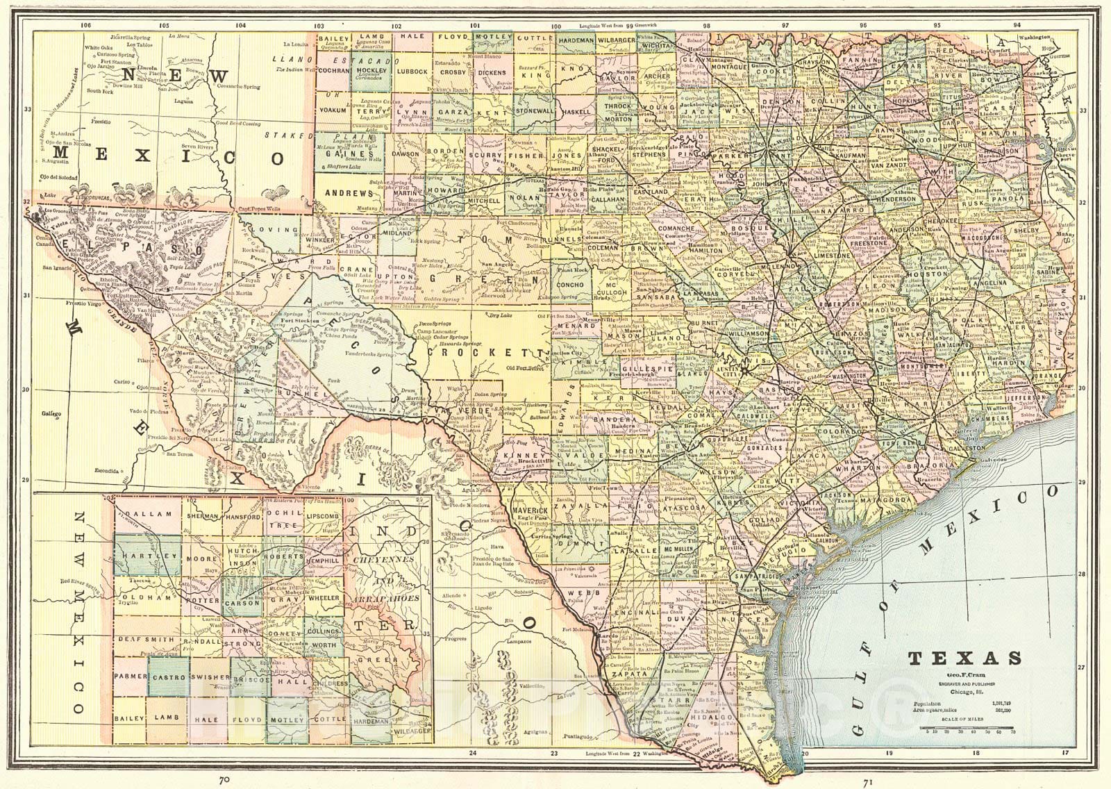 Historic Map : Texas, 1887 : Vintage Wall Art – Historic Pictoric