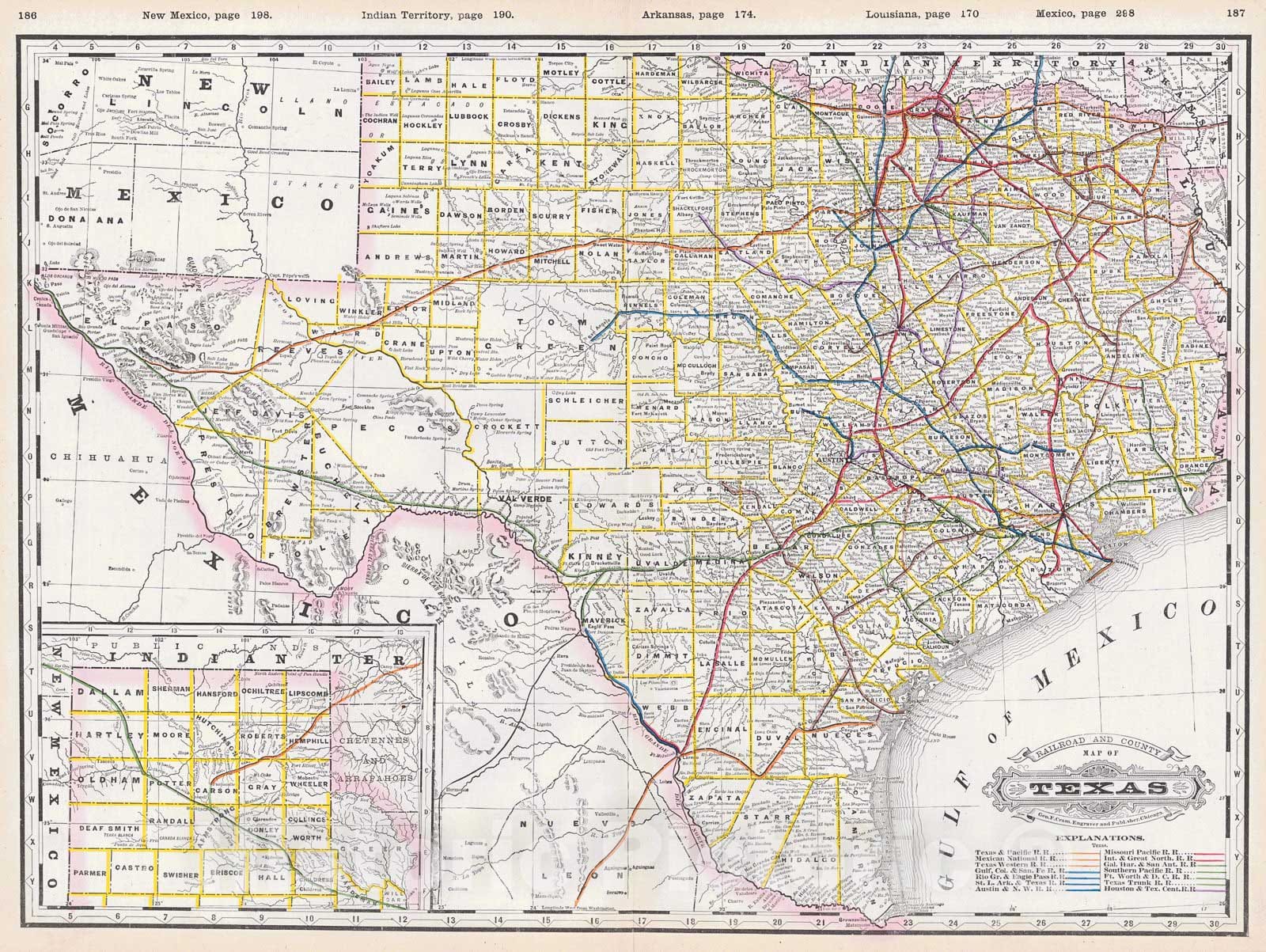 Historic Map : 1890 Railroad and County Map of Texas : Vintage Wall Ar ...