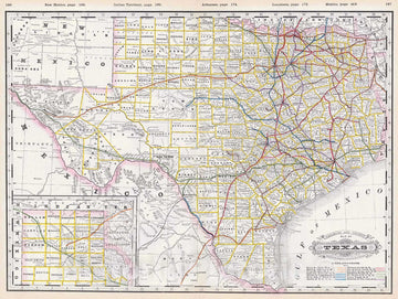 Historic Map : 1890 Railroad and County Map of Texas : Vintage Wall Ar ...