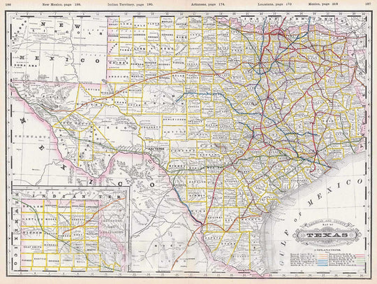 Historic Map : 1890 Railroad and County Map of Texas : Vintage Wall Ar ...
