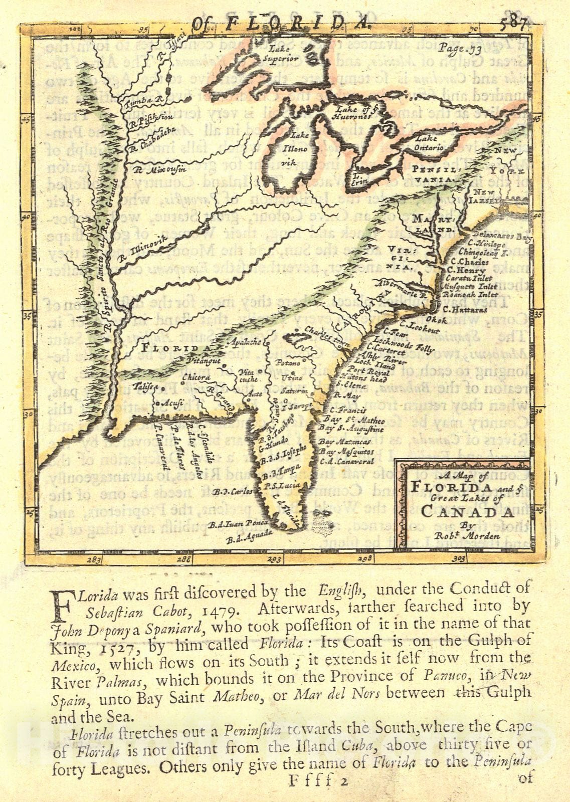 Historic Map : 1700 A Map of Florida and Ye Great Lakes of Canada : Vi ...