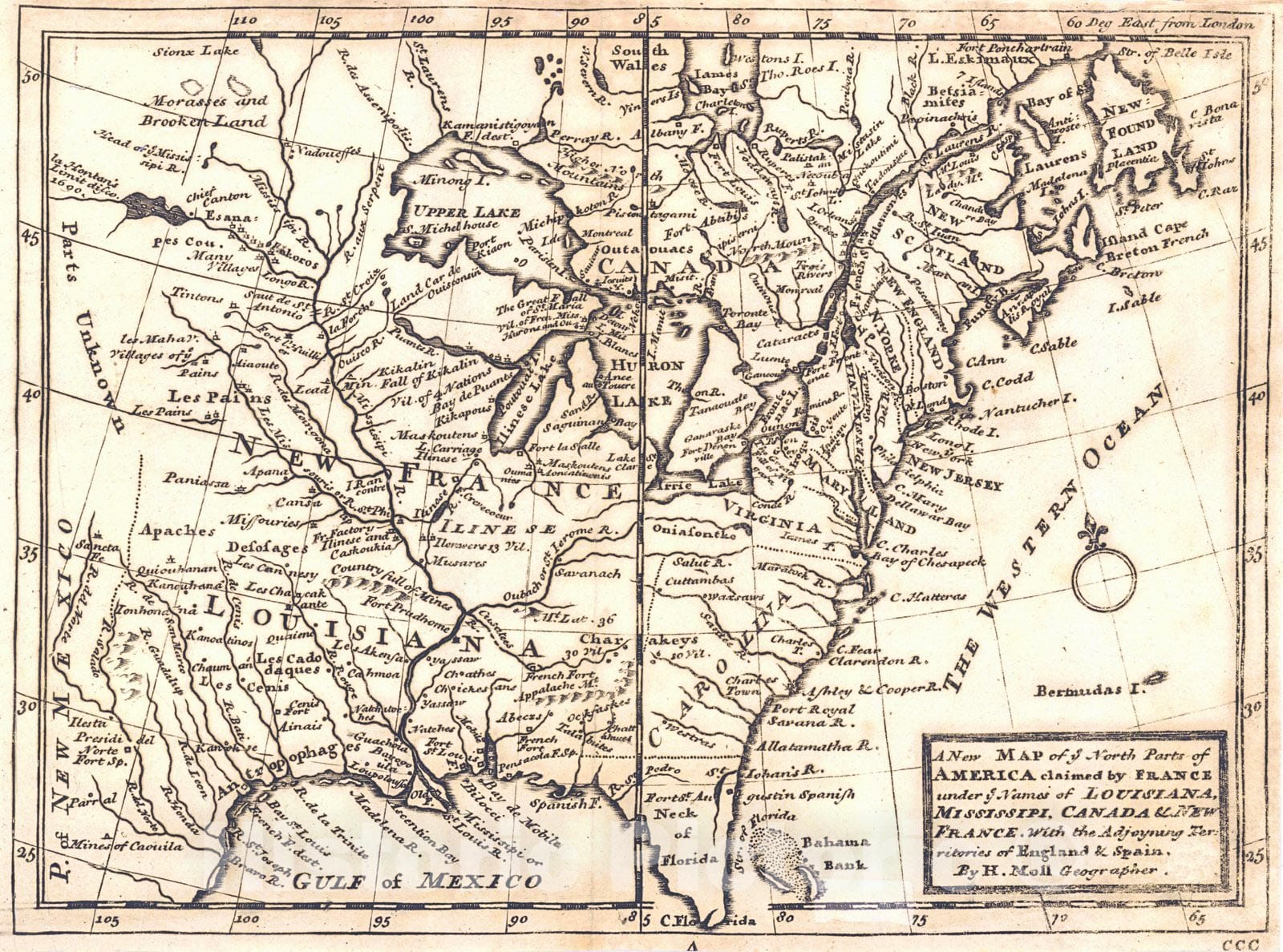 Historic Map : 1729 A New Map of the North Part of America Claimed by ...