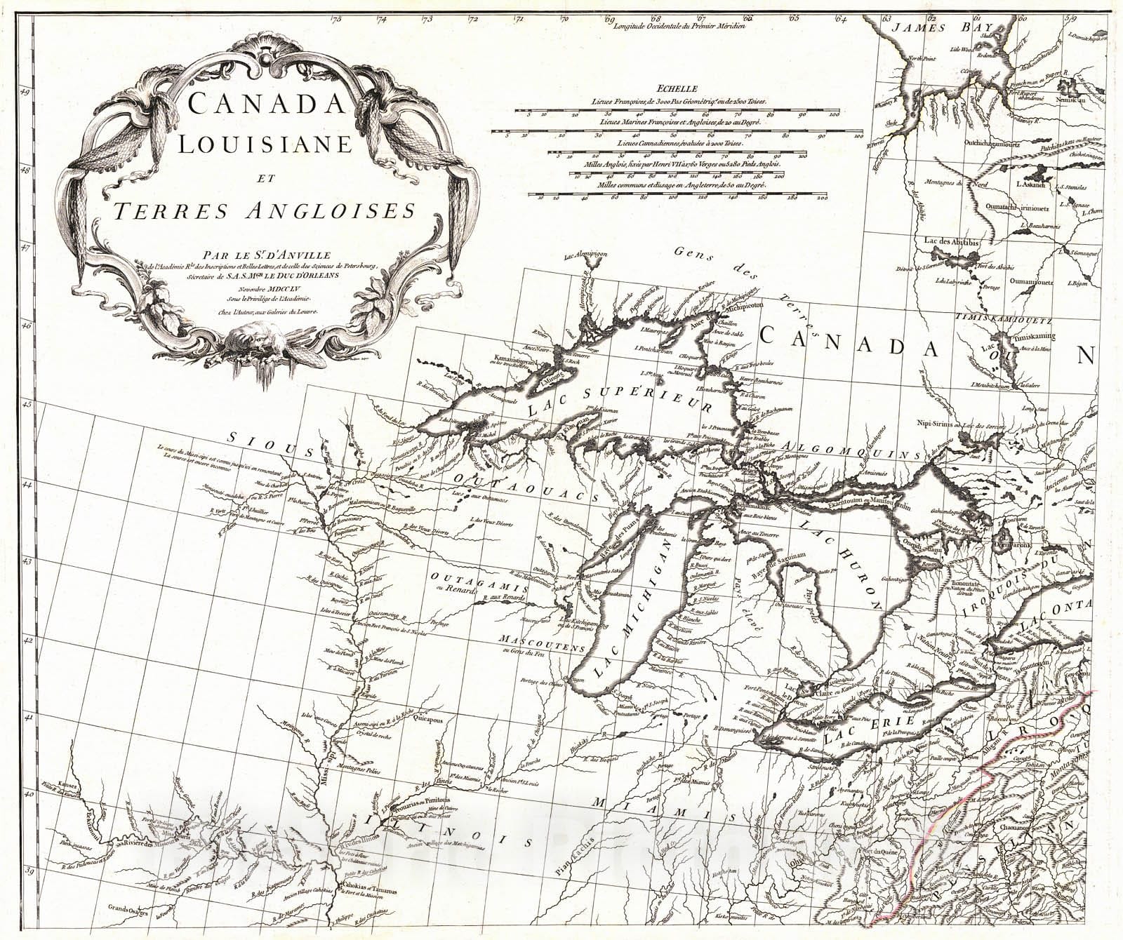 Historic Map : 1755 Canada, Louisiane, et Terres Angloises : Vintage W ...