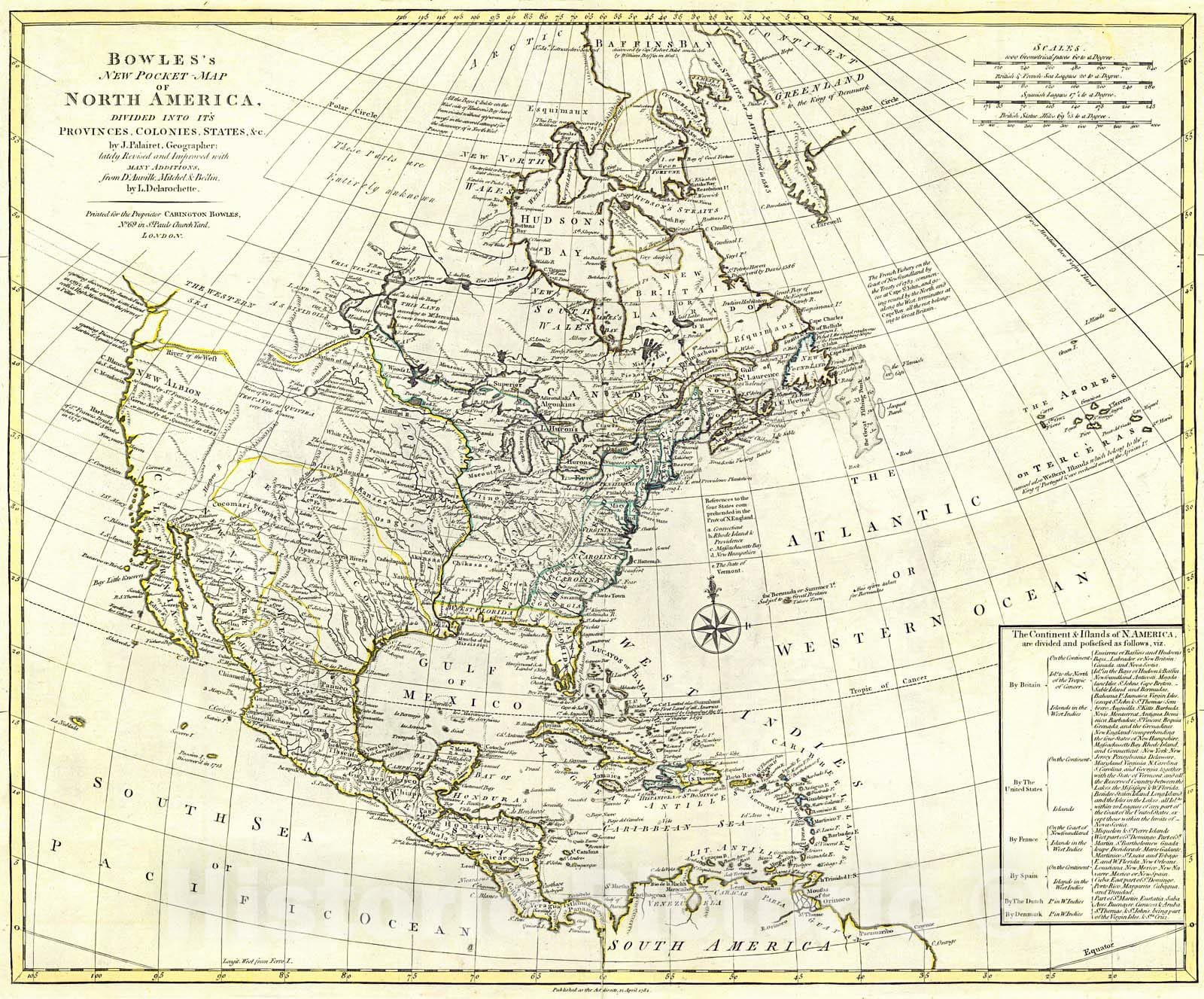 Historic Map : 1784 Bowles's New Pocket Map of North America : Vintage ...