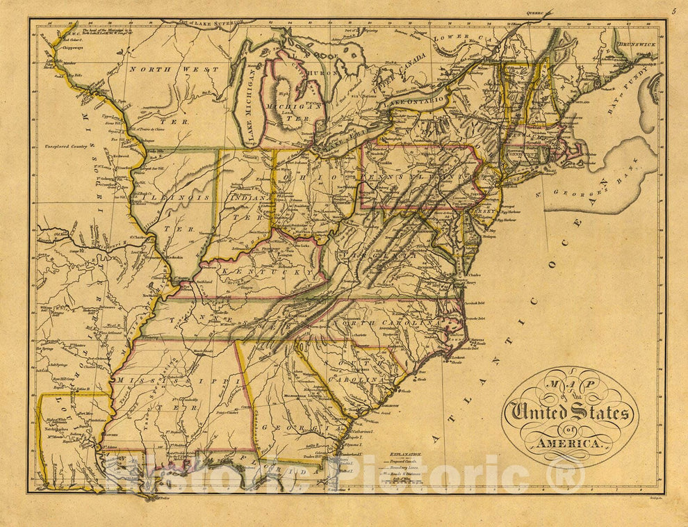 Historic Map : 1814 Map of the United States of America : Vintage Wall ...