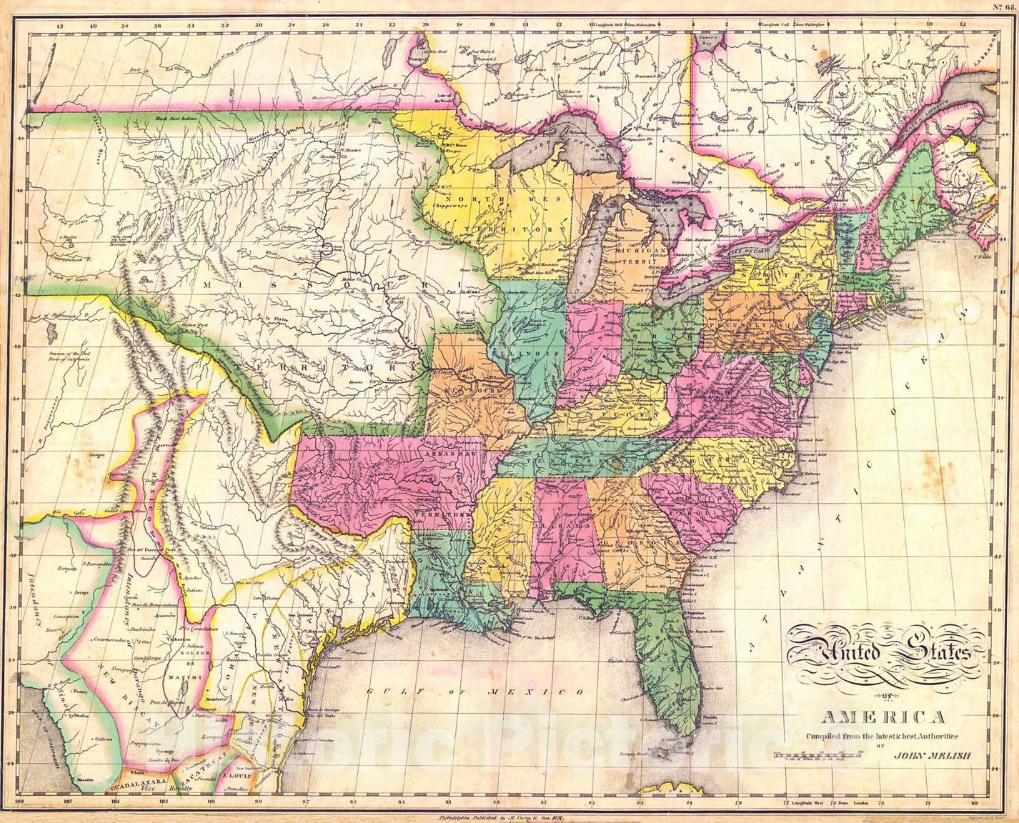 Historic Map : 1821 United States of America : Vintage Wall Art ...