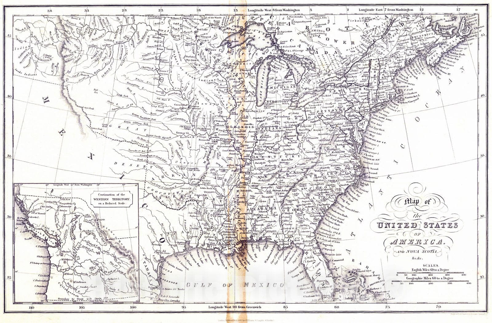 Historic Map : 1832 Map of the United States of America : Vintage Wall ...