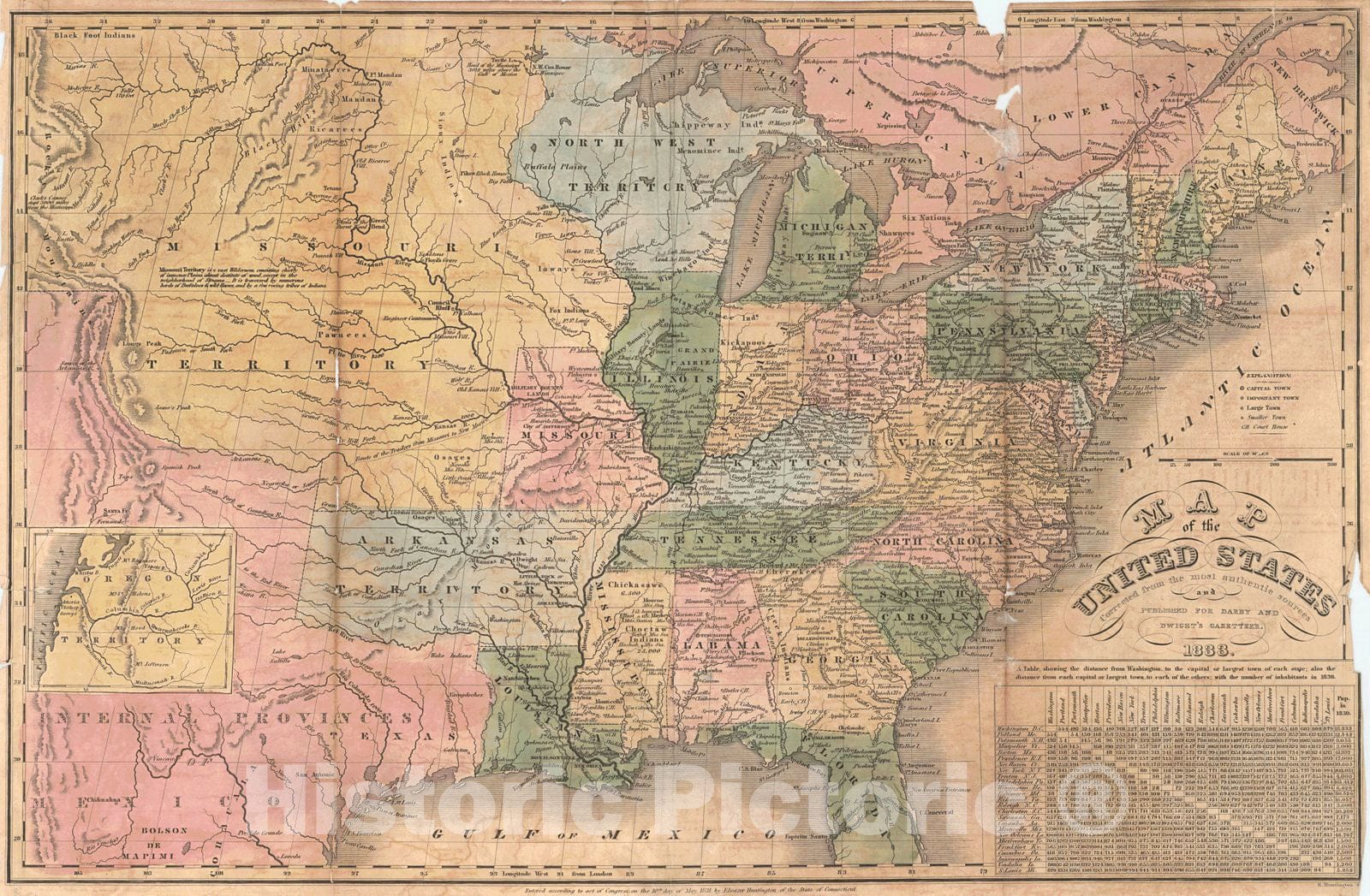 Historic Map : 1833 Map of the United States : Vintage Wall Art ...