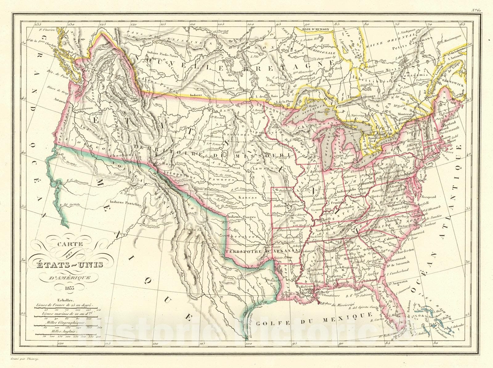 Historic Map : 1837 Carte des Etar-Unis D'Amerique : Vintage Wall Art ...