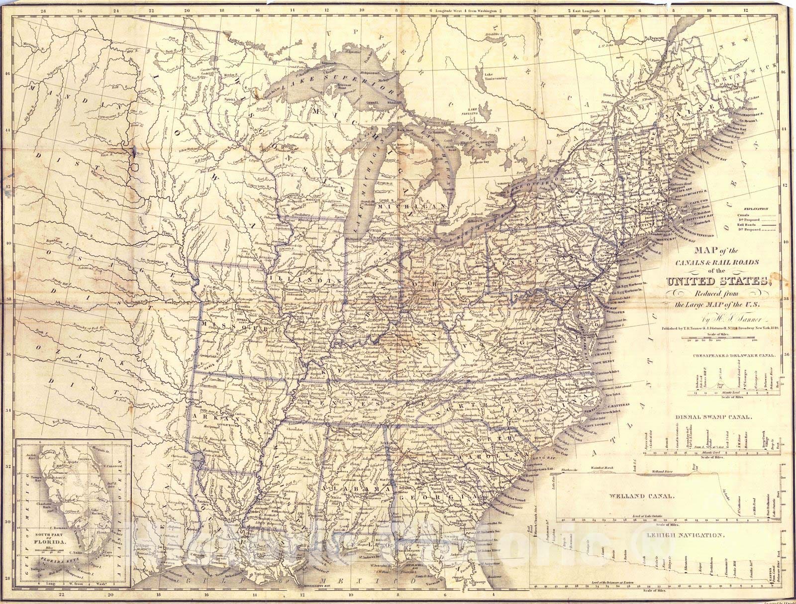Historic Map : 1840 Map of the Canals and Rail Roads of the United Sta ...