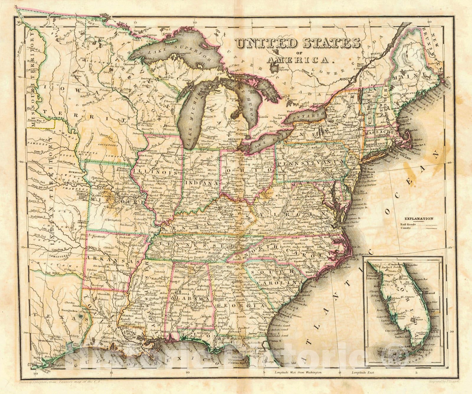 Historic Map : 1840 United States of America : Vintage Wall Art ...