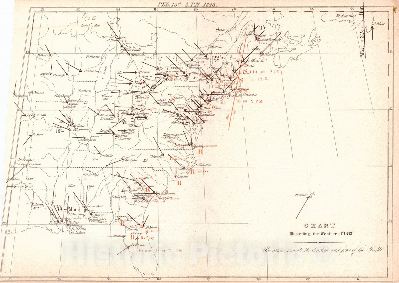 Historic Map : 1843 Chart Illustrating the Weather of the 1843 (The ar ...