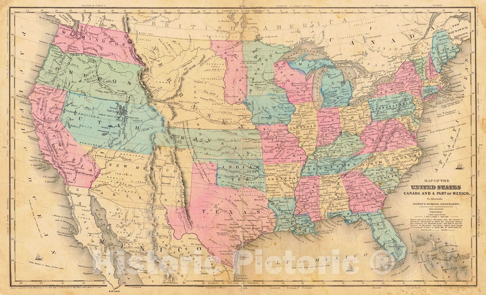 Historic Map : 1858 Map of the United States, Canada, and a Part of Me ...
