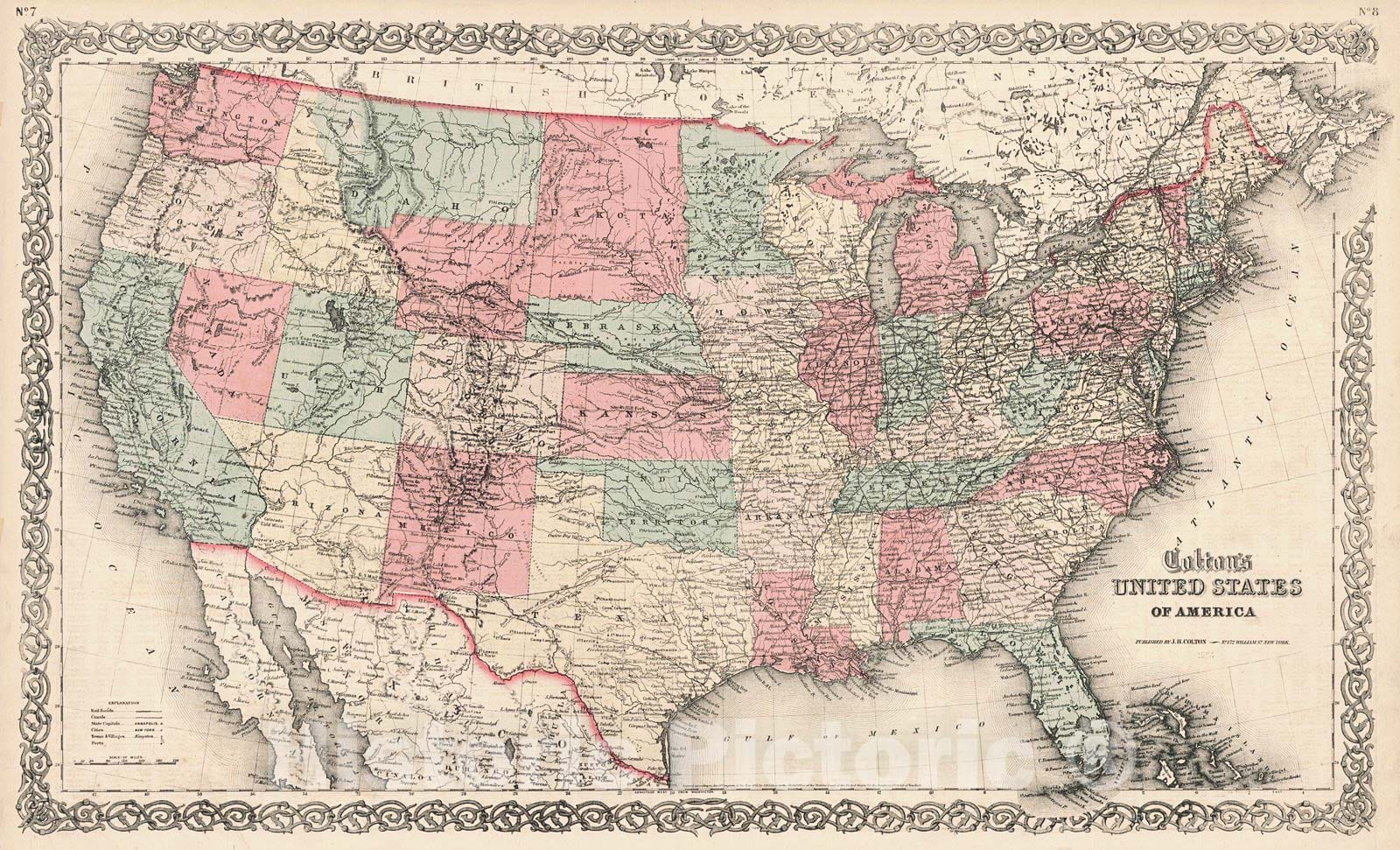 Historic Map : 1864 Colton's United States of America : Vintage Wall A ...