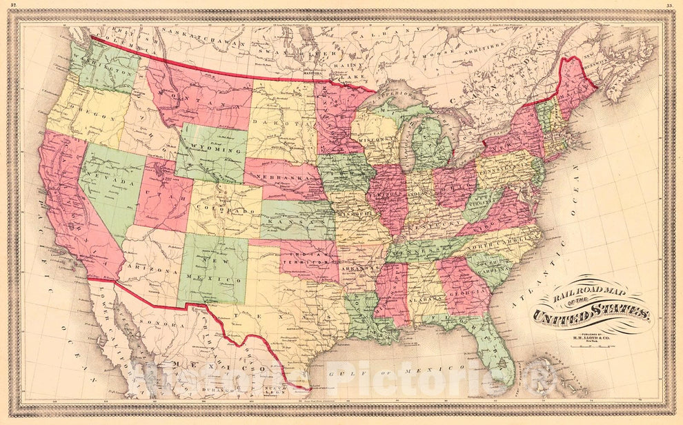 Historic Map : 1870 Railroad Map of the United States : Vintage Wall A ...