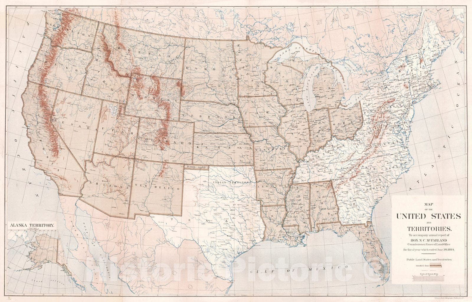 Historic Map : 1885 Map of the United States and Territories : Vintage ...