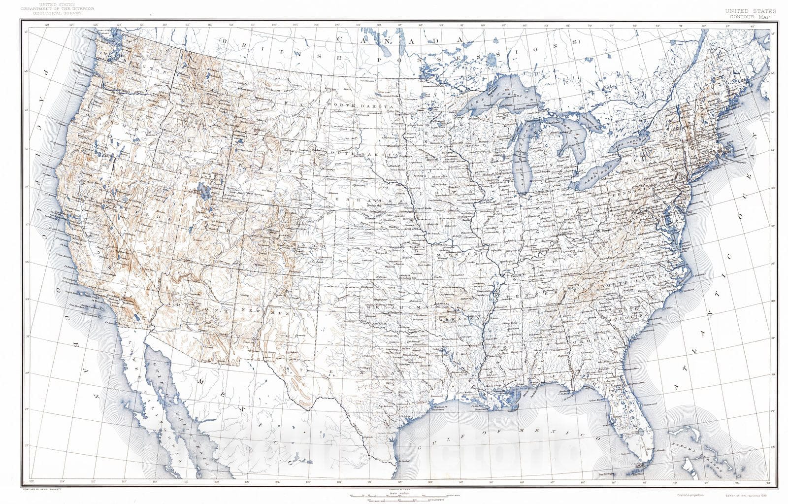 Historic Map : 1916 United States Contour Map : Vintage Wall Art ...