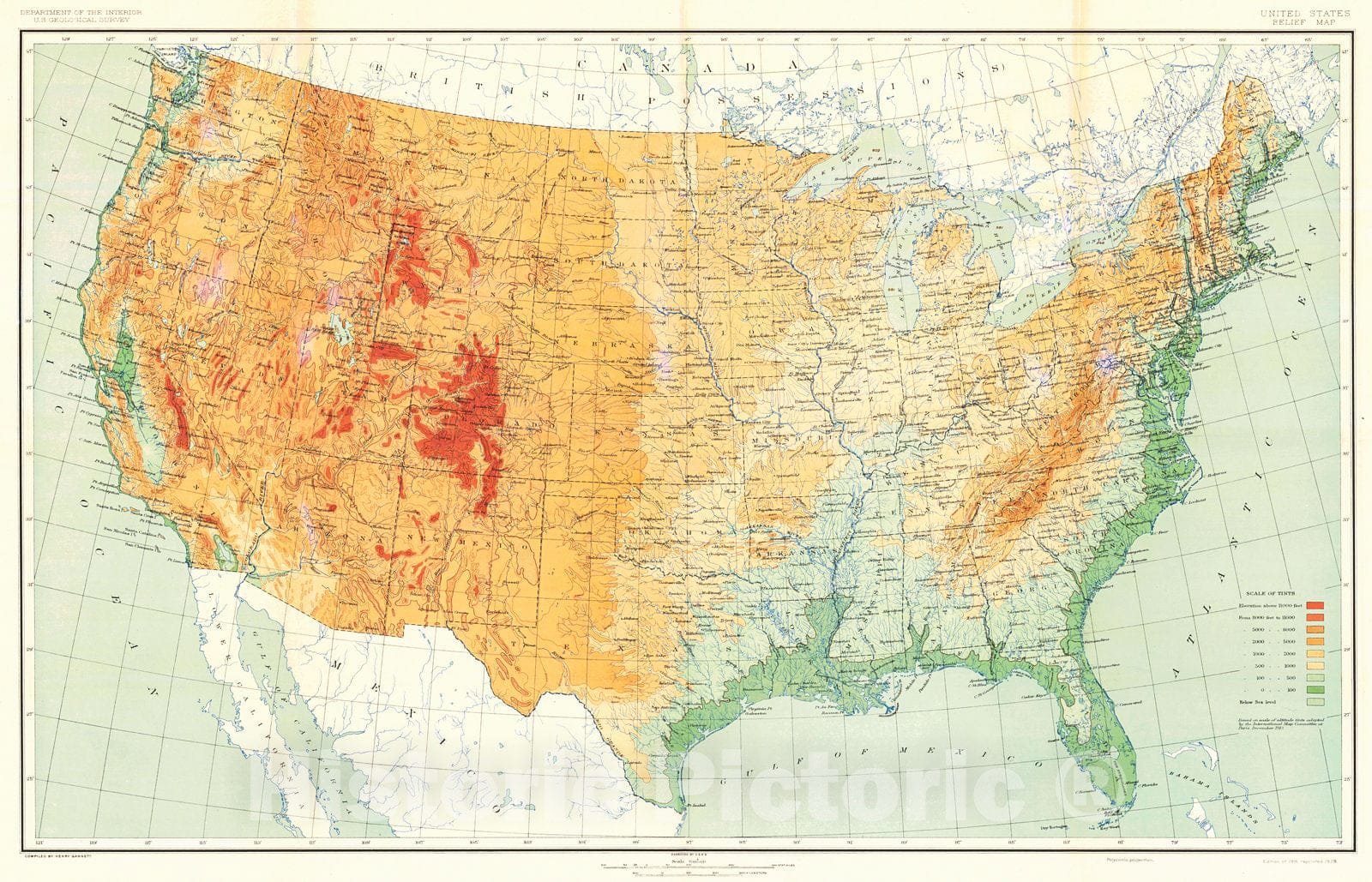 Historic Map : 1929 United States Relief Map : Vintage Wall Art ...