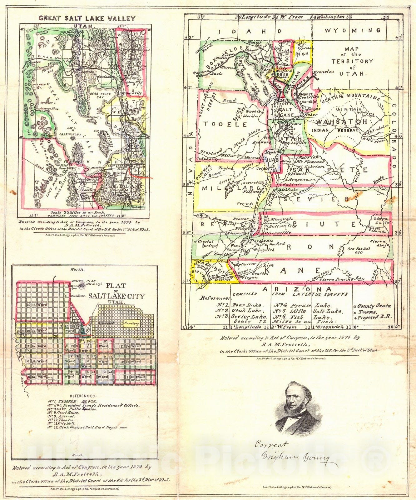 Historic Map : 1870 Maps of Utah Territory, Great Salt Lake Valley, an ...