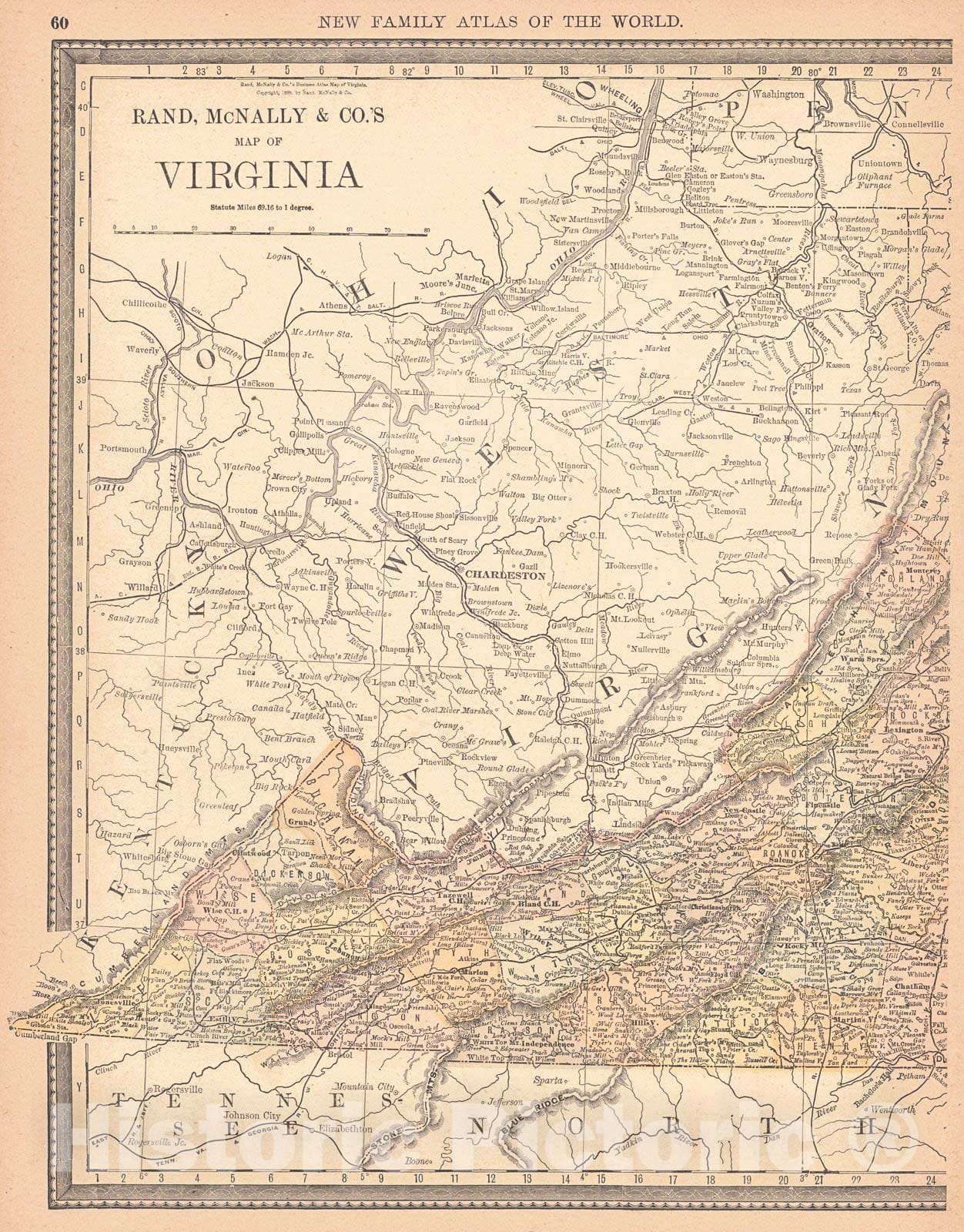 Historic Map : 1890 Map of Virginia : Vintage Wall Art – Historic Pictoric