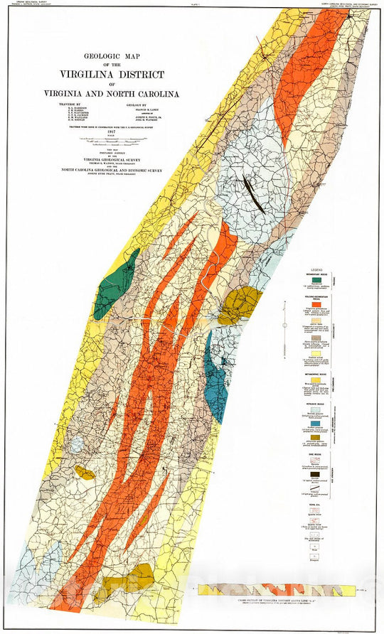 Historic Map : 1917 Geological Map of Virgilina District of Virginia a ...