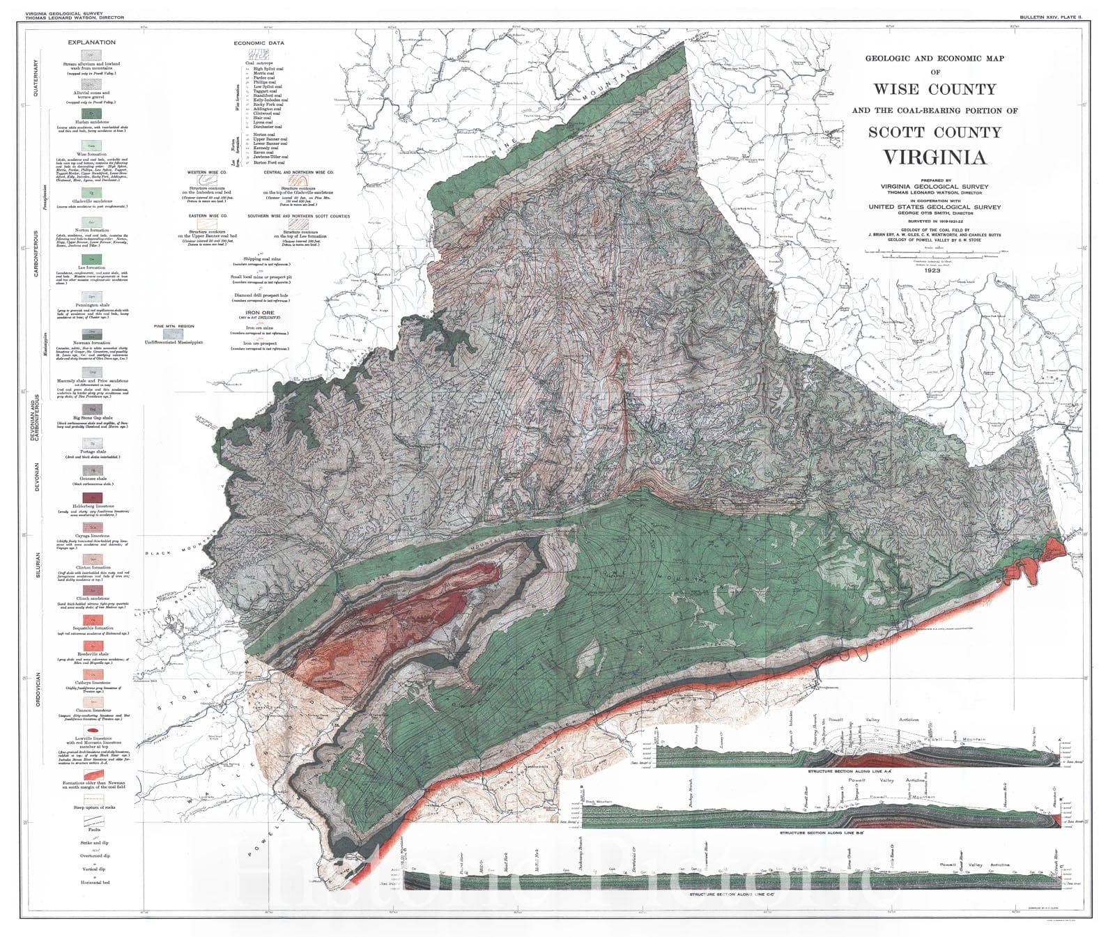 Historic Map : 1923 Geologic and Economic Map of Wise County and the C ...