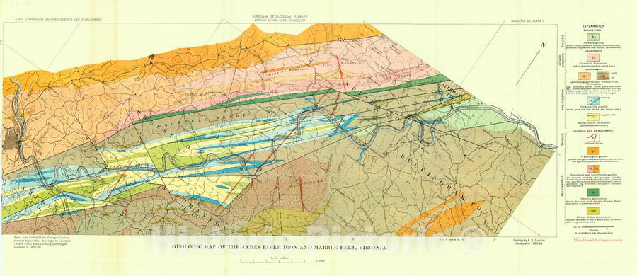 Historic Map : 1935 Geologic Map of the James River Iron and Marble Be ...