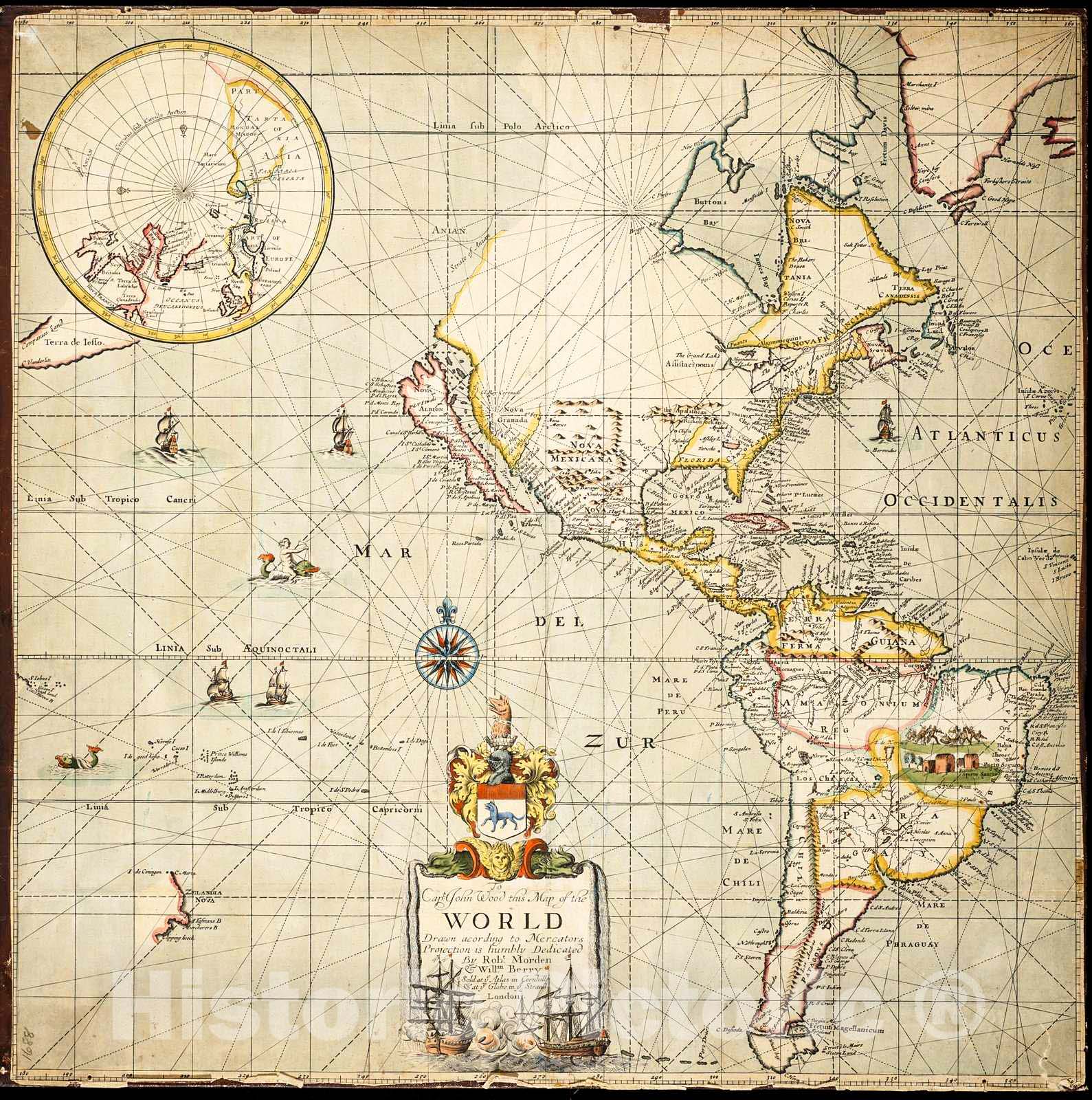 Historic Map : 1688 To Captain John Wood This Map of the World drawn a ...