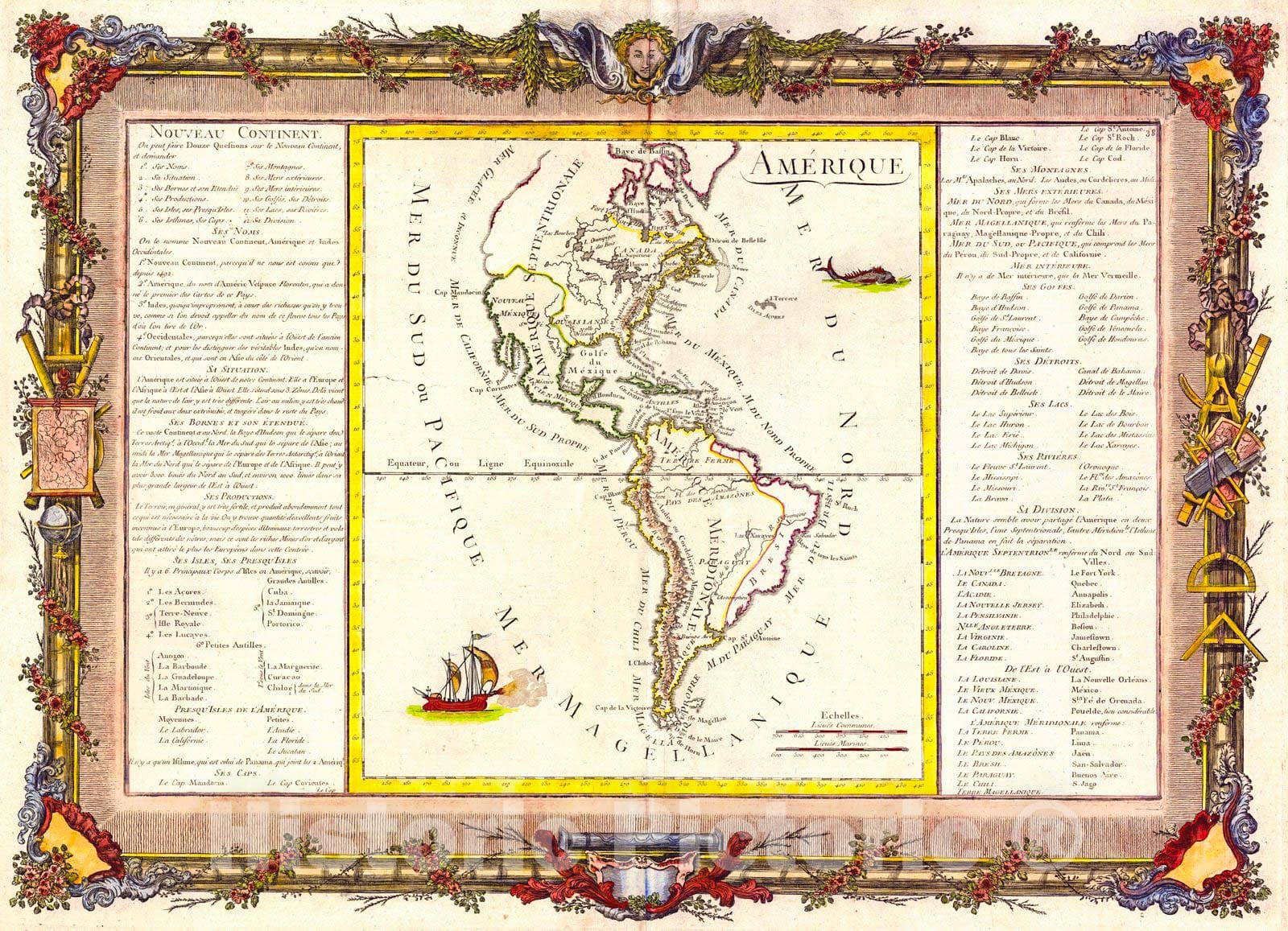 Historic Map : 1735 Amerique : Vintage Wall Art – Historic Pictoric